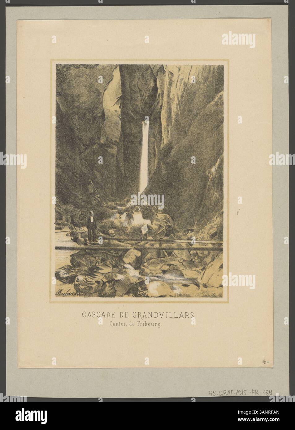 This 19th-century lithograph by Hubacher illustrates the Cascade de ...