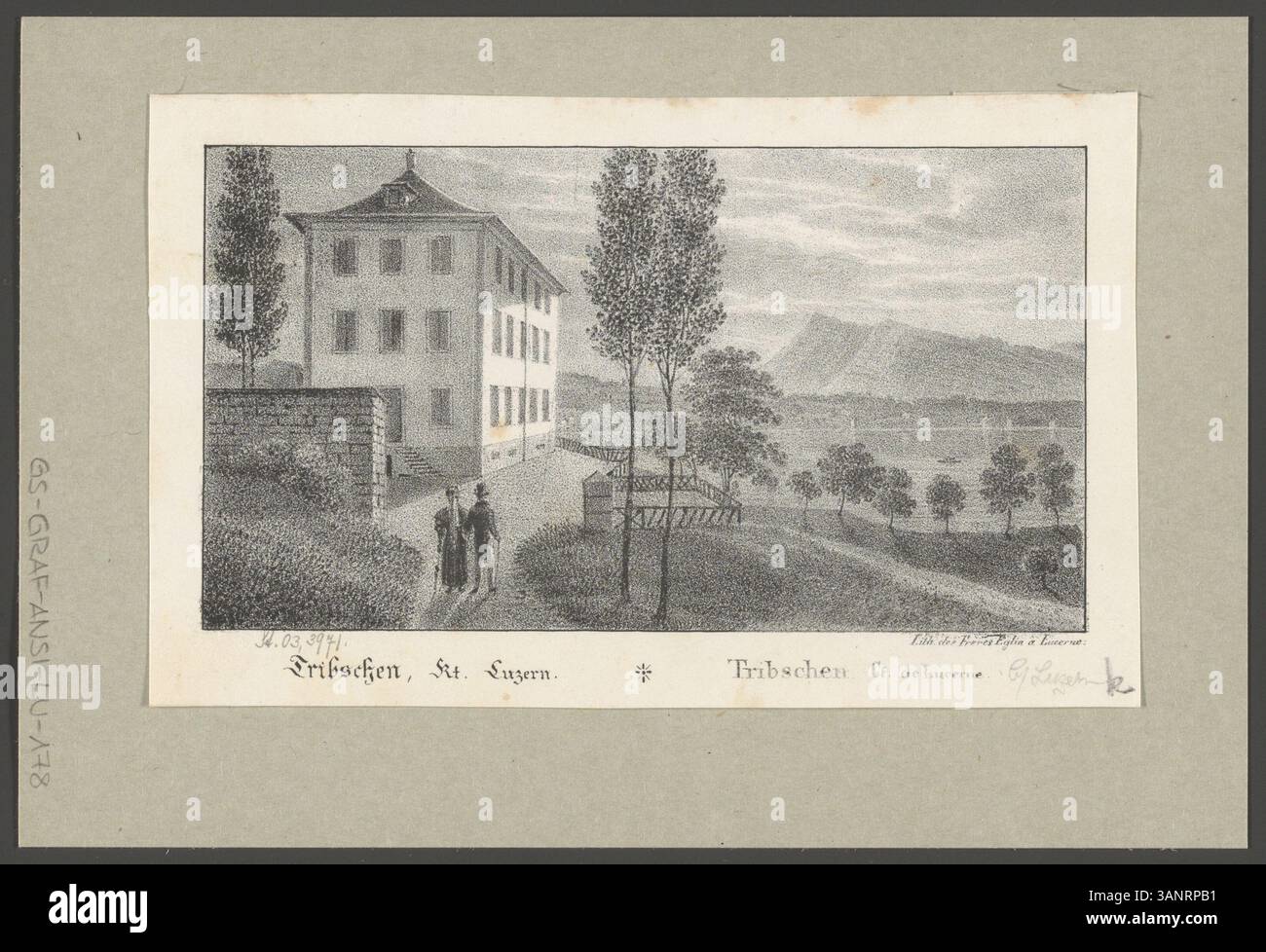 Lithograph print from 1837 by Gebrüder Eglin showing Tribschen, a ...