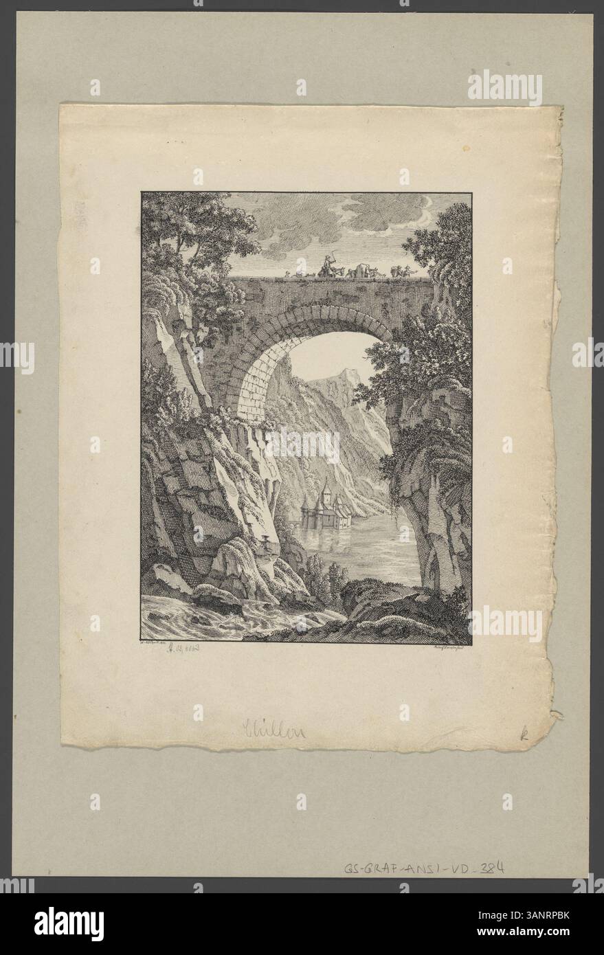 This 1821 pen drawing by Hans Rudolf Denzler illustrates Chillon Castle ...