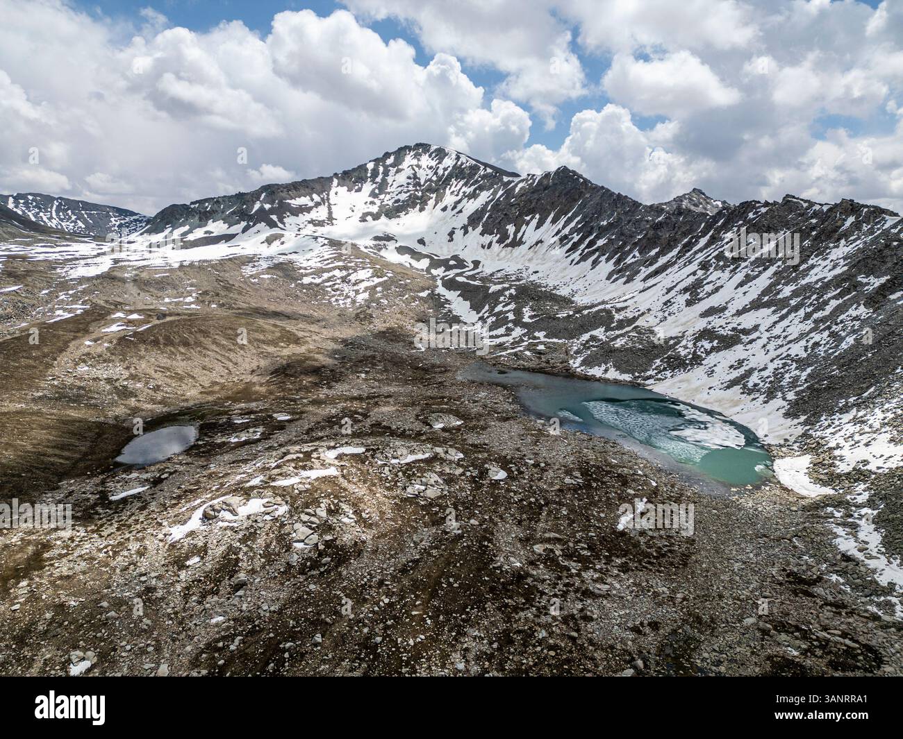 Aerial view of breathtaking snowcapped mountains and serene lakes under ...