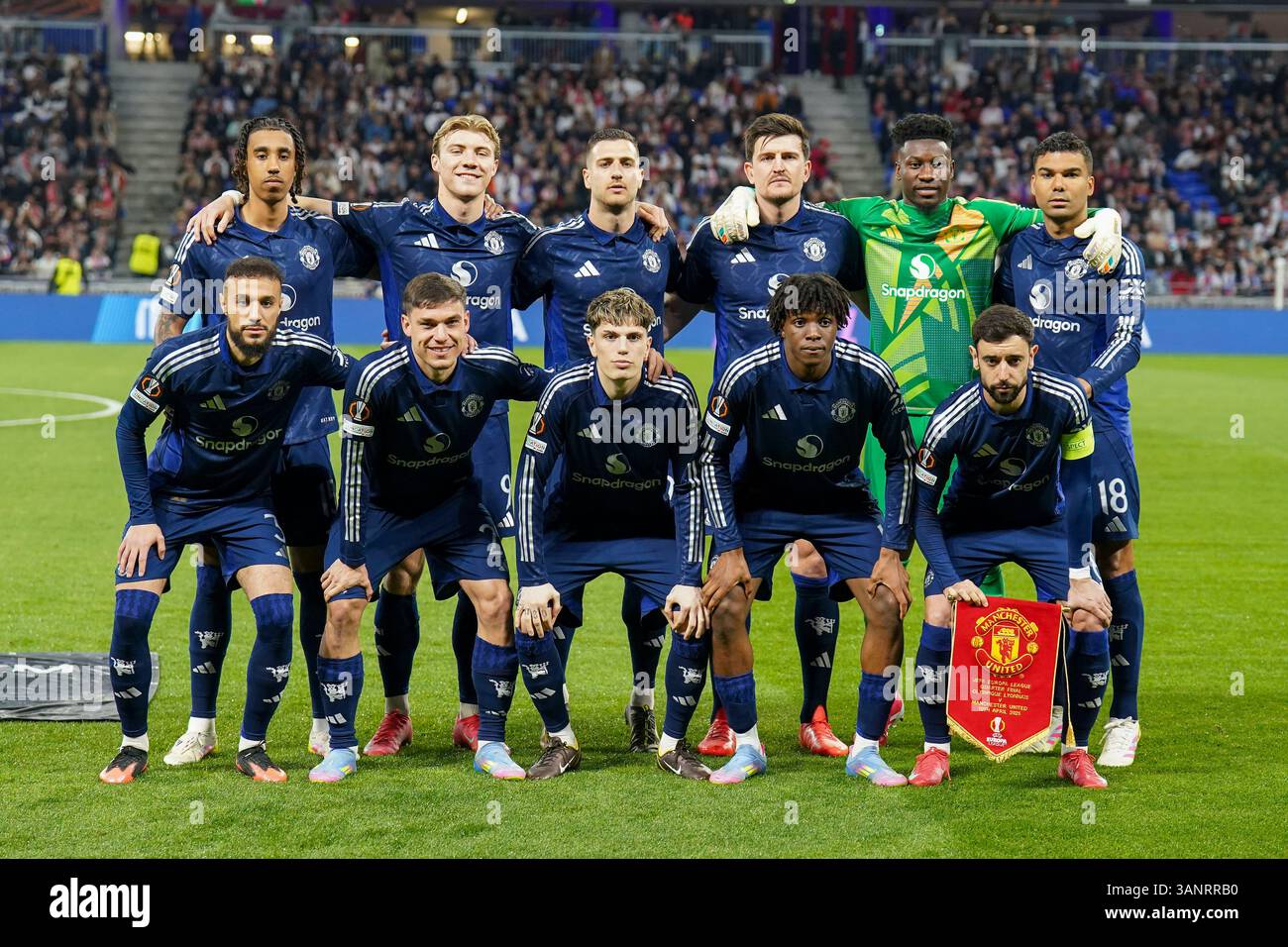 Lyon, France. 10th Apr, 2025. Manchester United midfielder Bruno ...