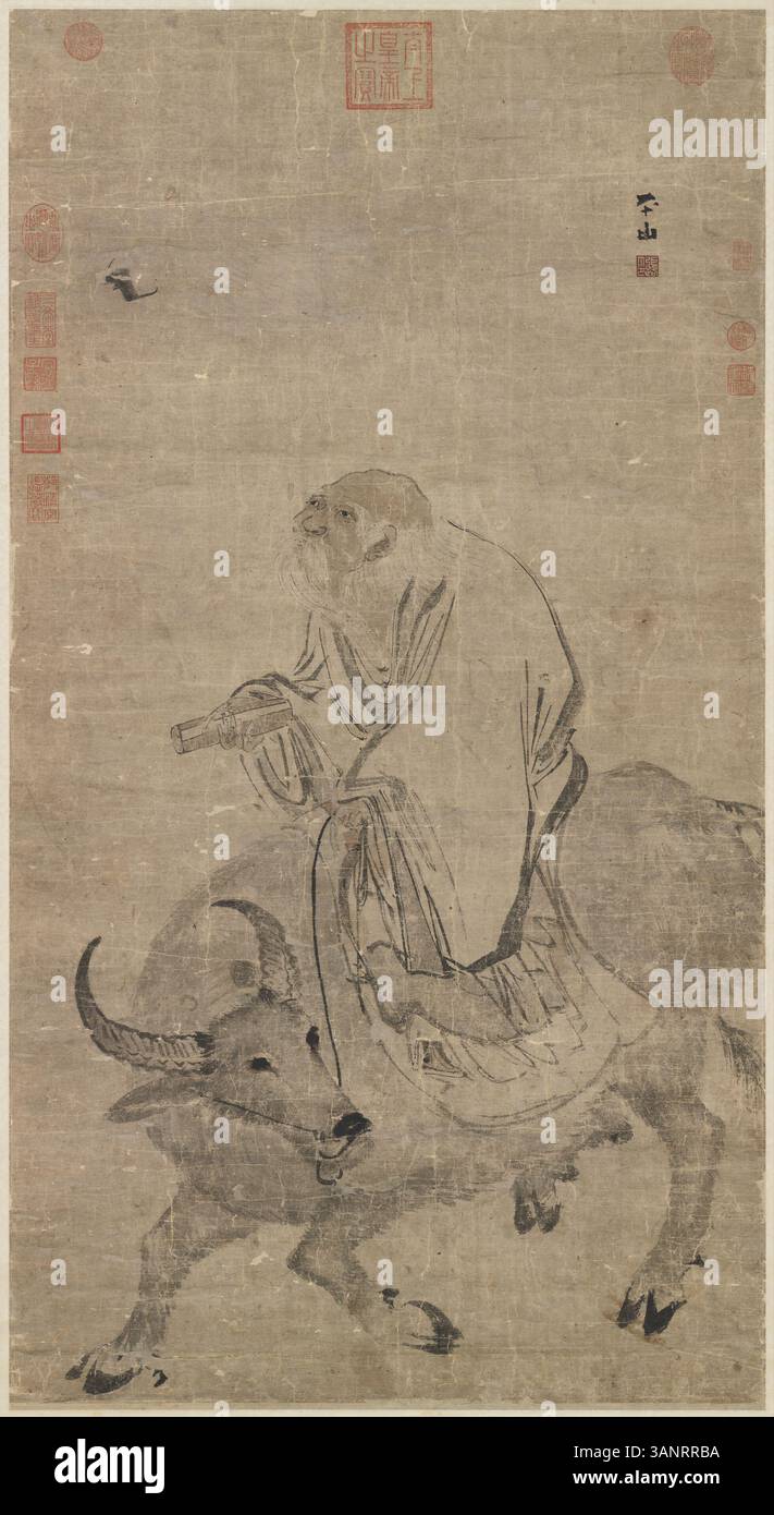 Zhang Lu's painting depicts the legendary Taoist figure Lao-tzu riding ...