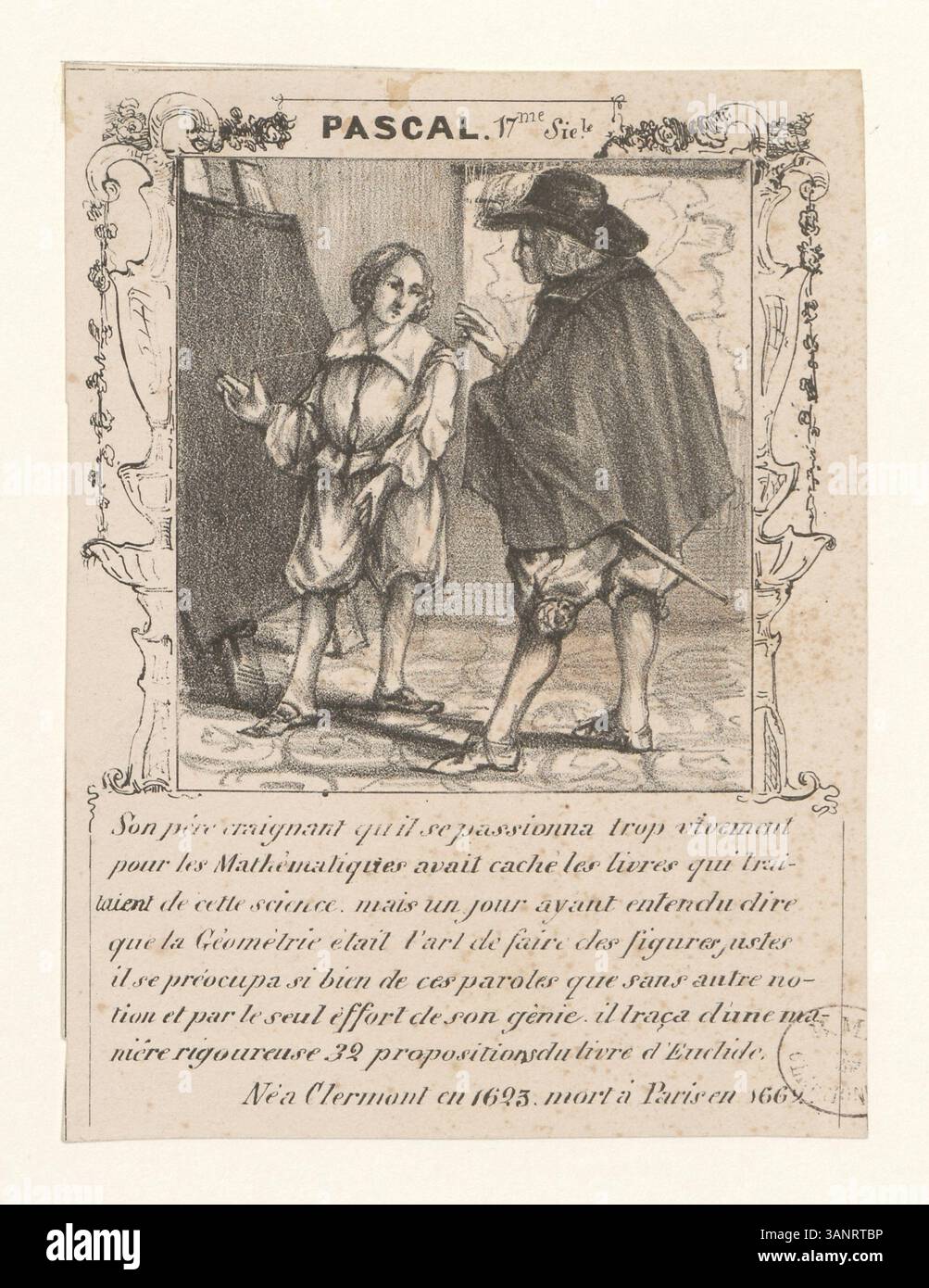 This lithograph portrays Blaise Pascal in the 17th century ...