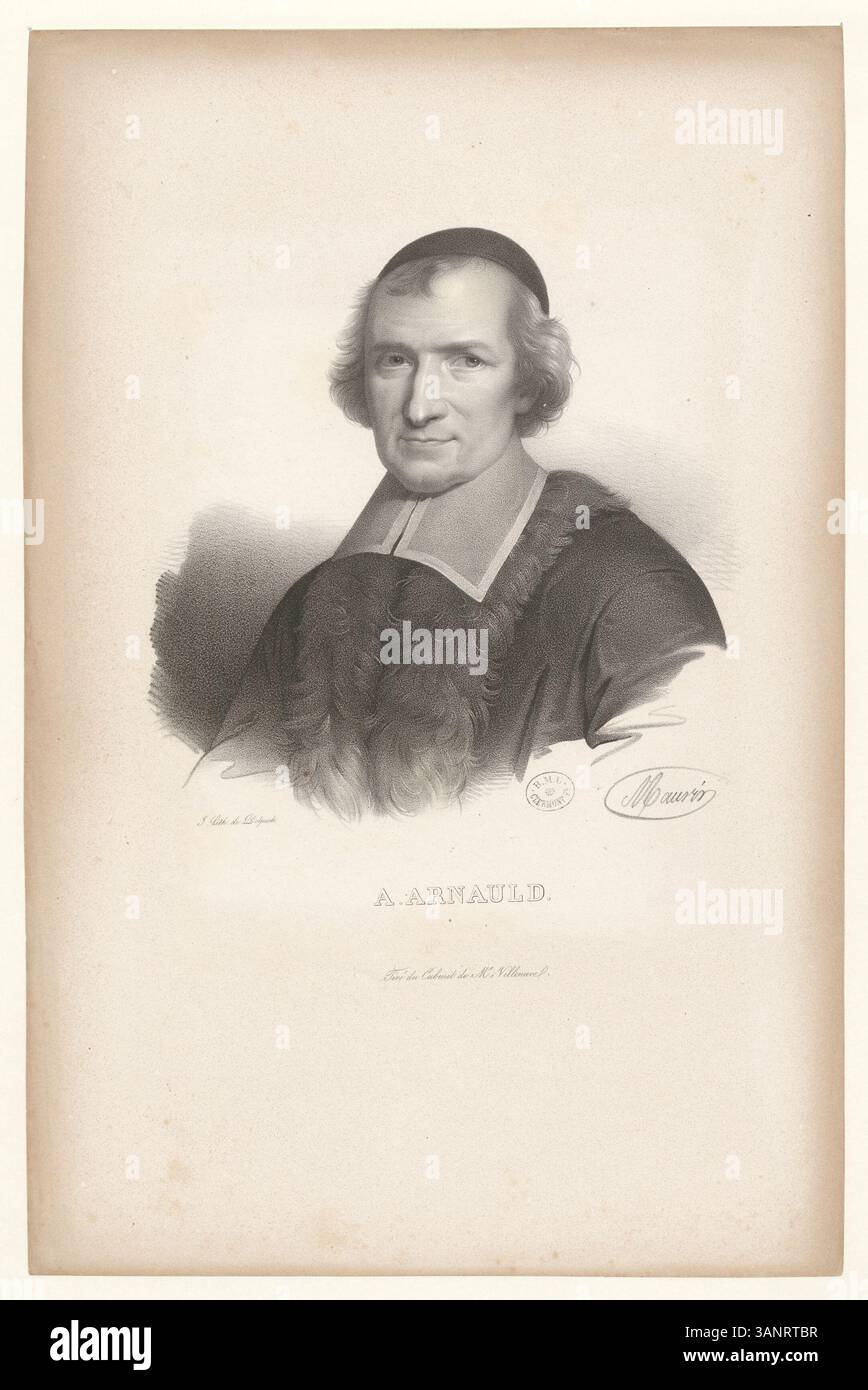 A lithograph print from the Boyer collection depicting Antoine Arnauld ...