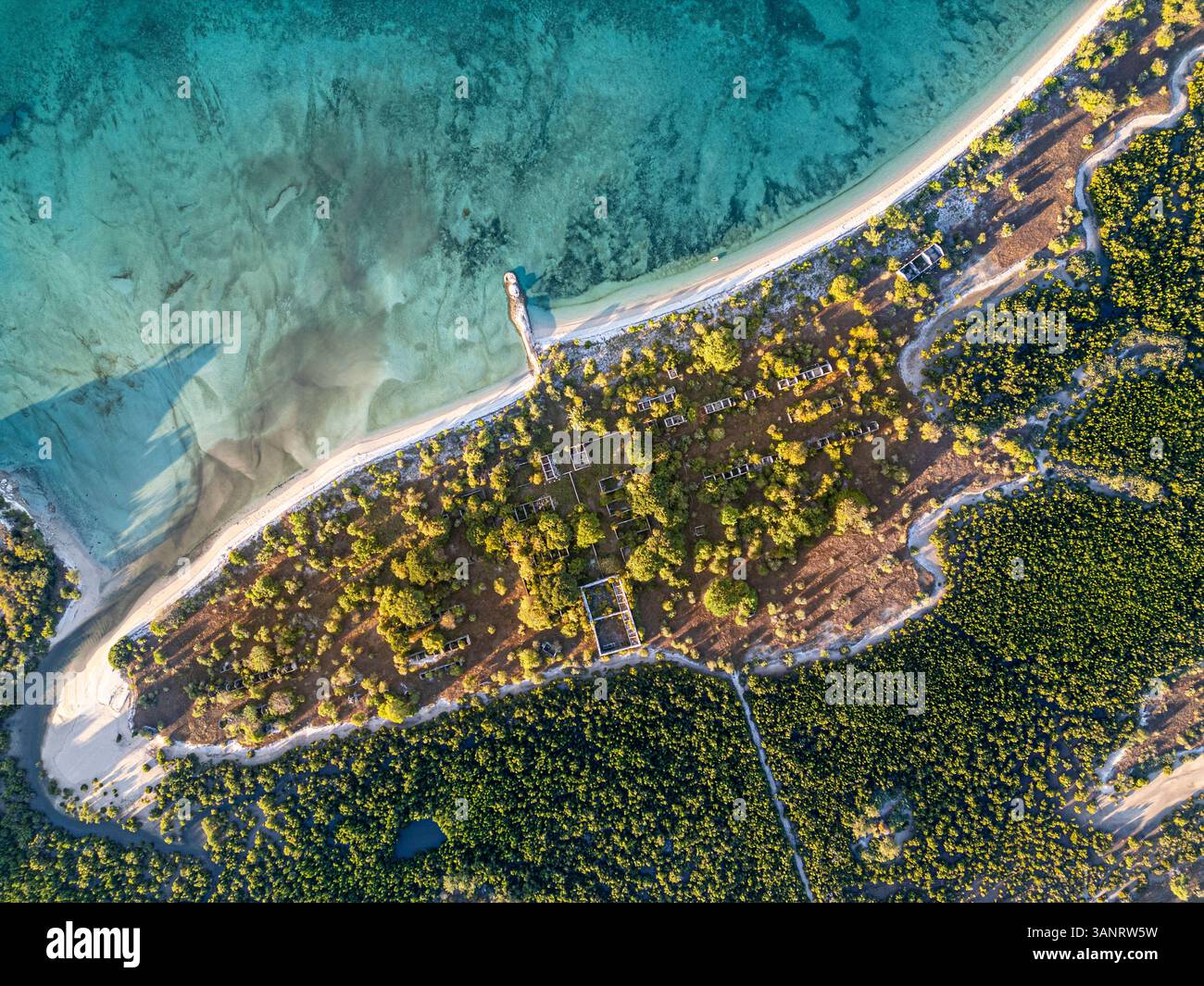 Aerial view of Nosy Lava Island, old penal colony, Antsohihy ...