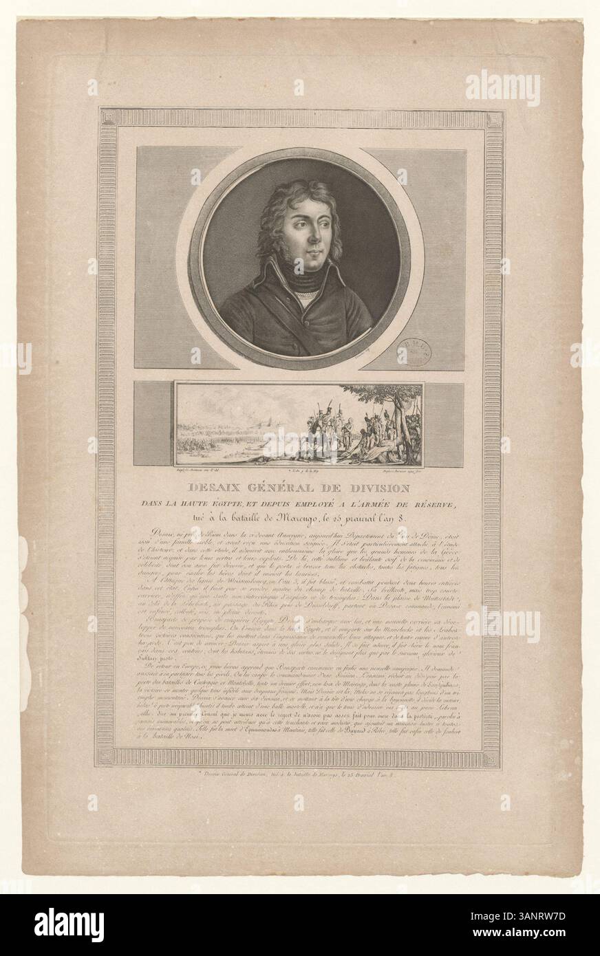 Intaglio print from the Boyer collection depicting General Louis Desaix ...