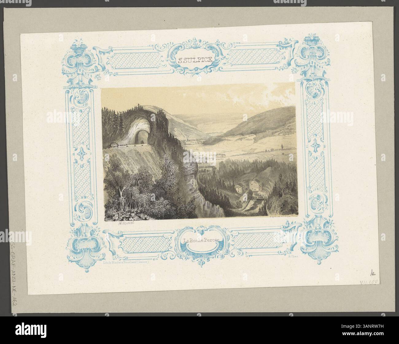 This lithograph depicts the 'La Roche Percée' rock formation near St ...