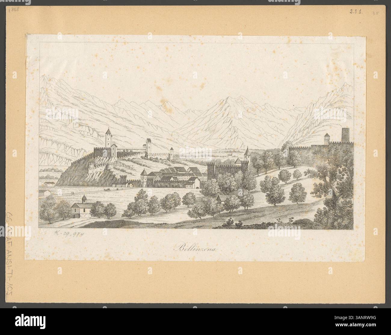 This etching print from the Swiss National Library showcases Bellinzona ...