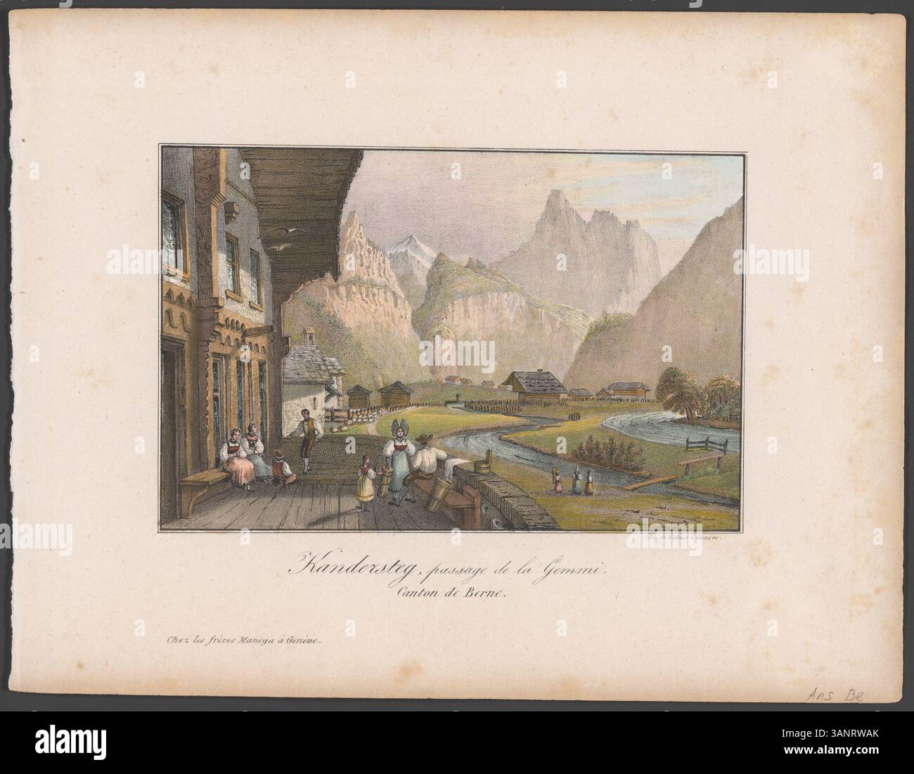 Lithograph from the 19th century showing Kandersteg and the Gemmi Pass ...
