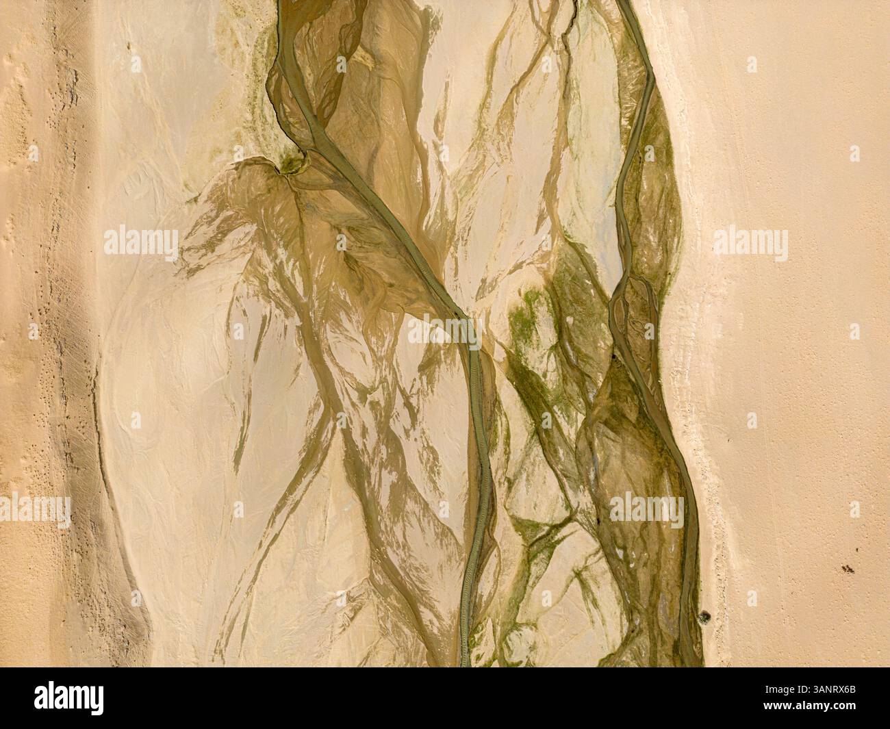 Aerial view of transparent river flowing through fresh forest, Urgamal ...