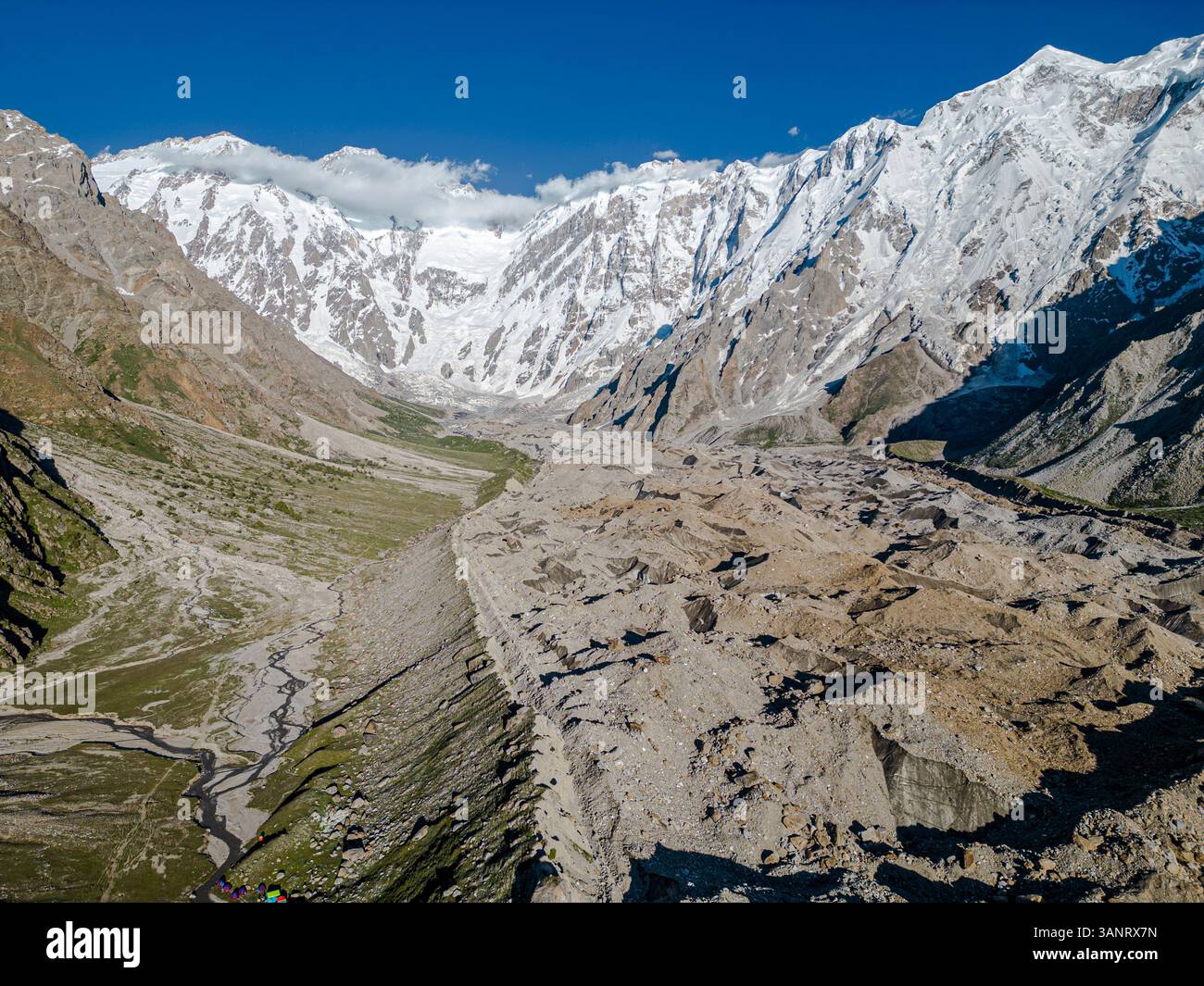 Aerial view of snow-covered Himalayas with Diamir Glacier and Nanga ...