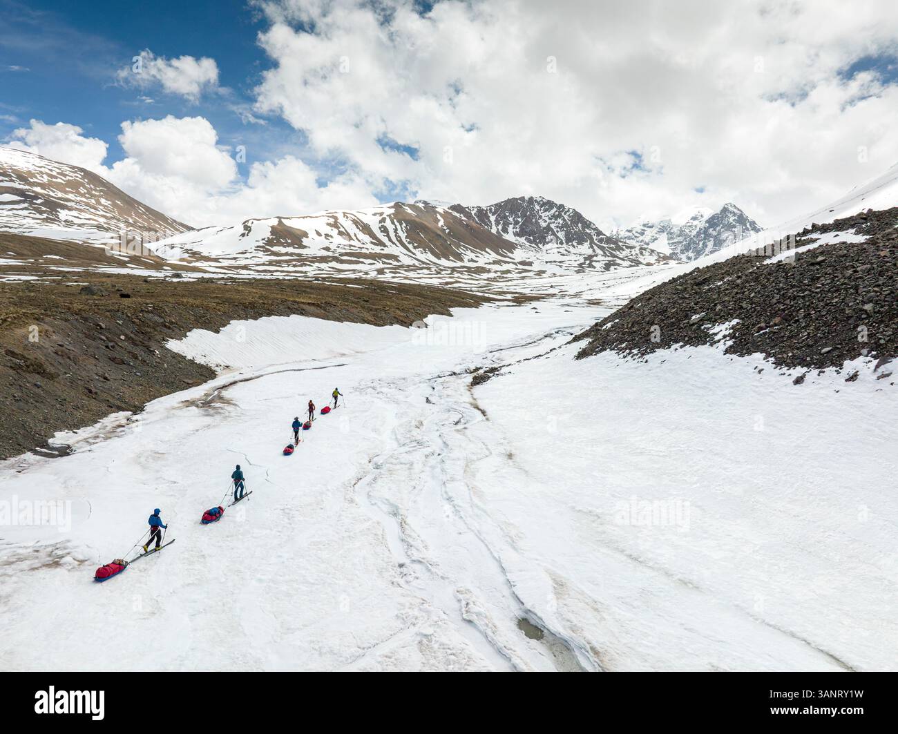 Aerial view of snow-capped mountains in Deosai National Park, Ski ...