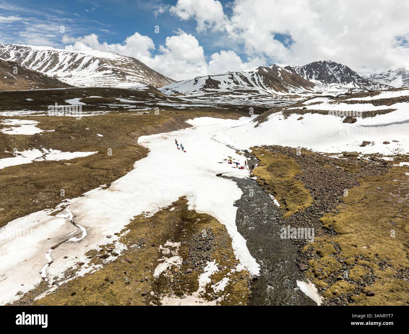 Aerial view of snowy mountains in Deosai National Park, Ski expedition ...