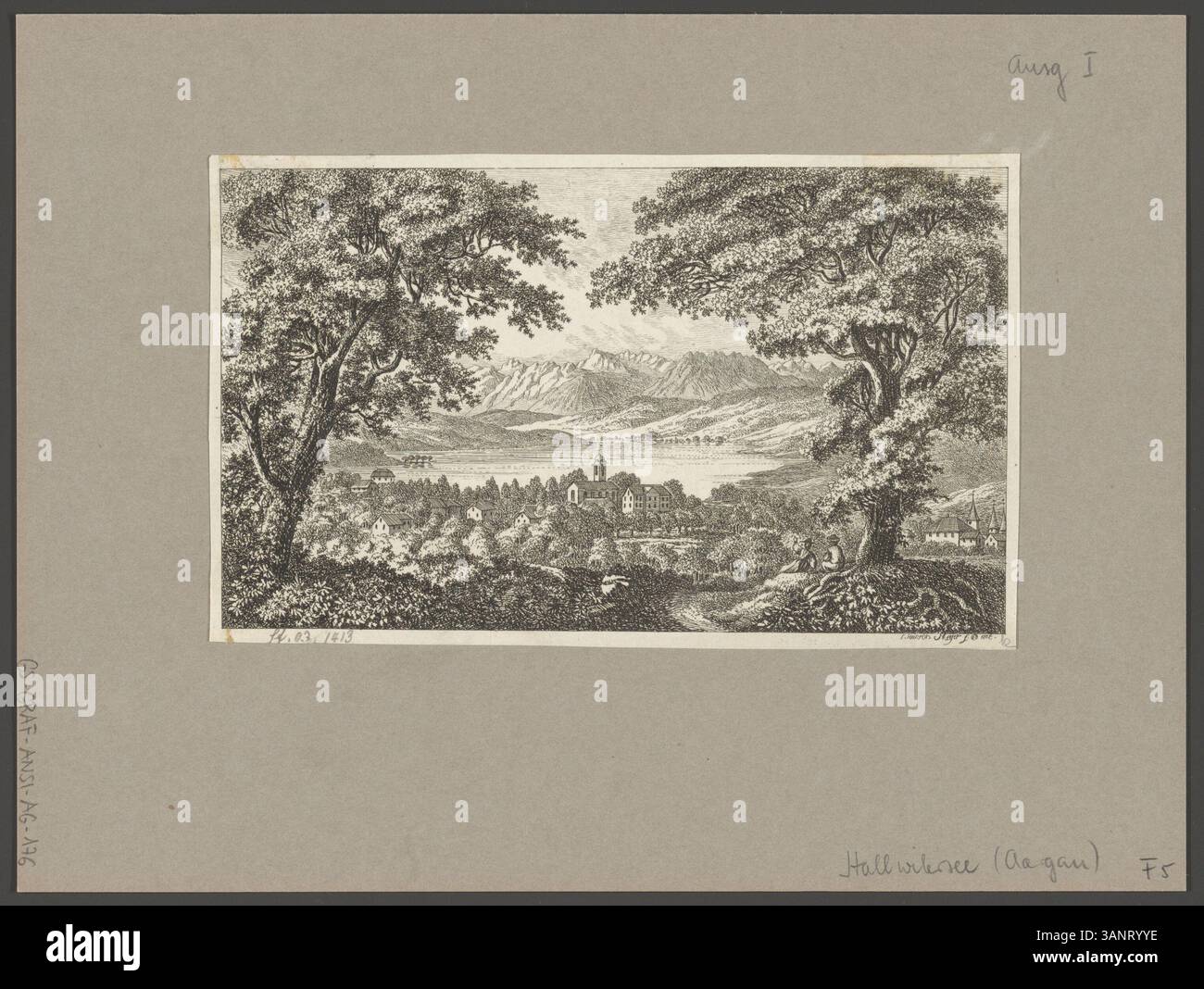 Johann Heinrich Meyer’s etching from the late 18th century depicts Hallwilersee, a lake in ...