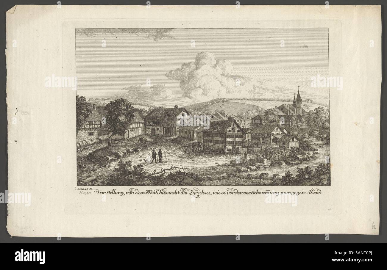 This etching print by Johann Jakob Aschmann depicts Küsnacht am ...