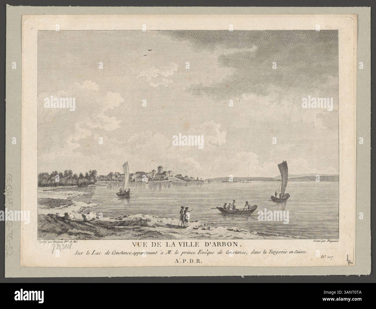 A lithograph by Alexis Nicolas Pérignon, depicting the town of Arbon on ...