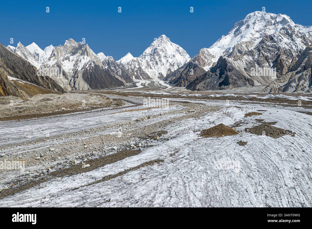 Aerial view of majestic Himalayan glacier with K2 and Marble peak ...