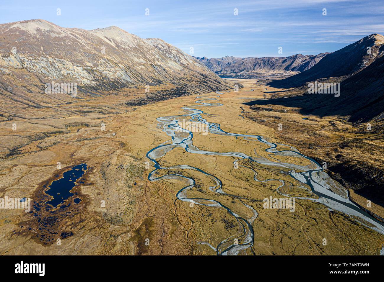 Aerial view of Mararoa river, Walter Peak, Te Anau, New Zealand Stock ...