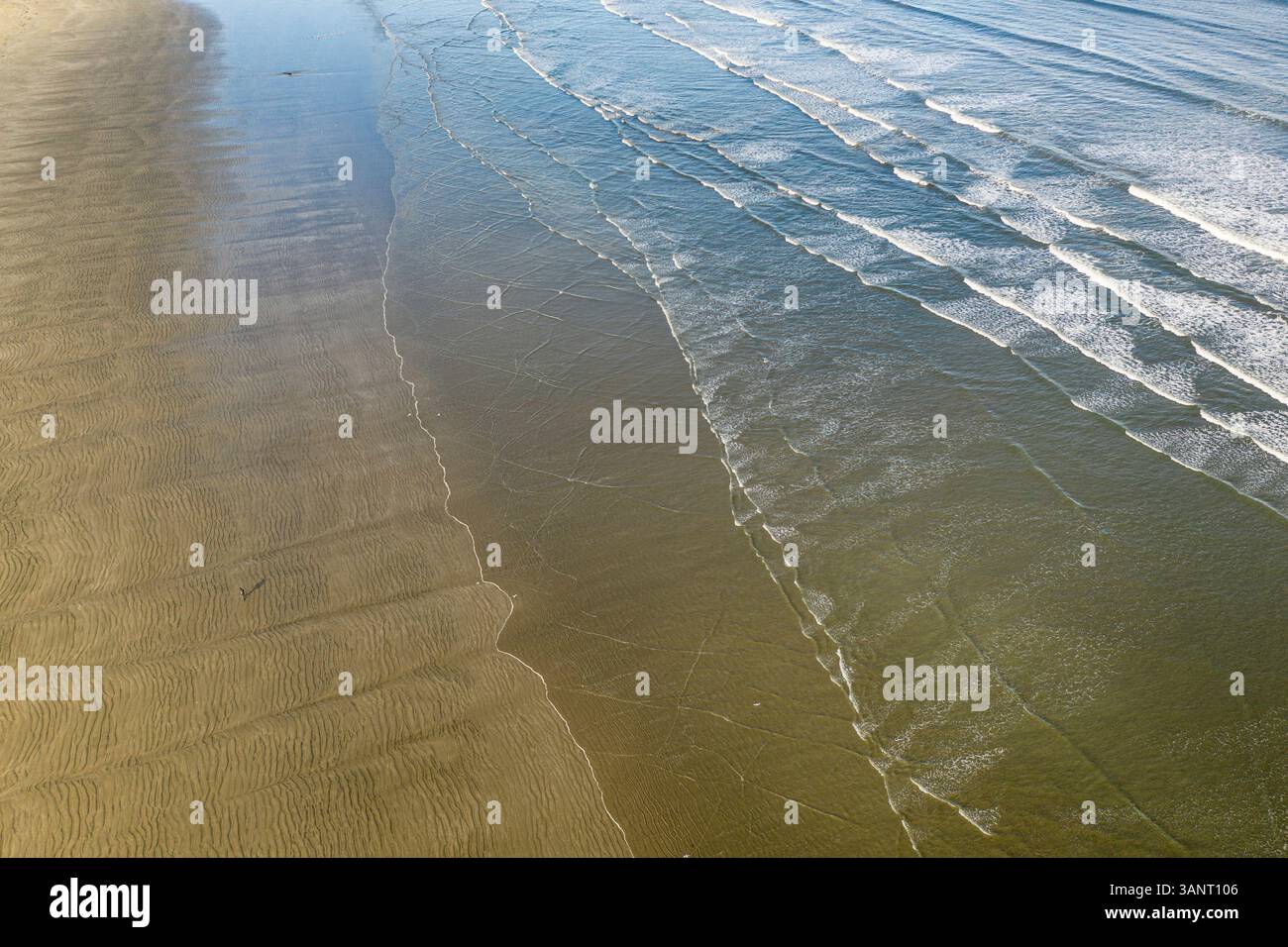 Aerial view of beautiful sandy beach and blue ocean at Oreti Beach ...