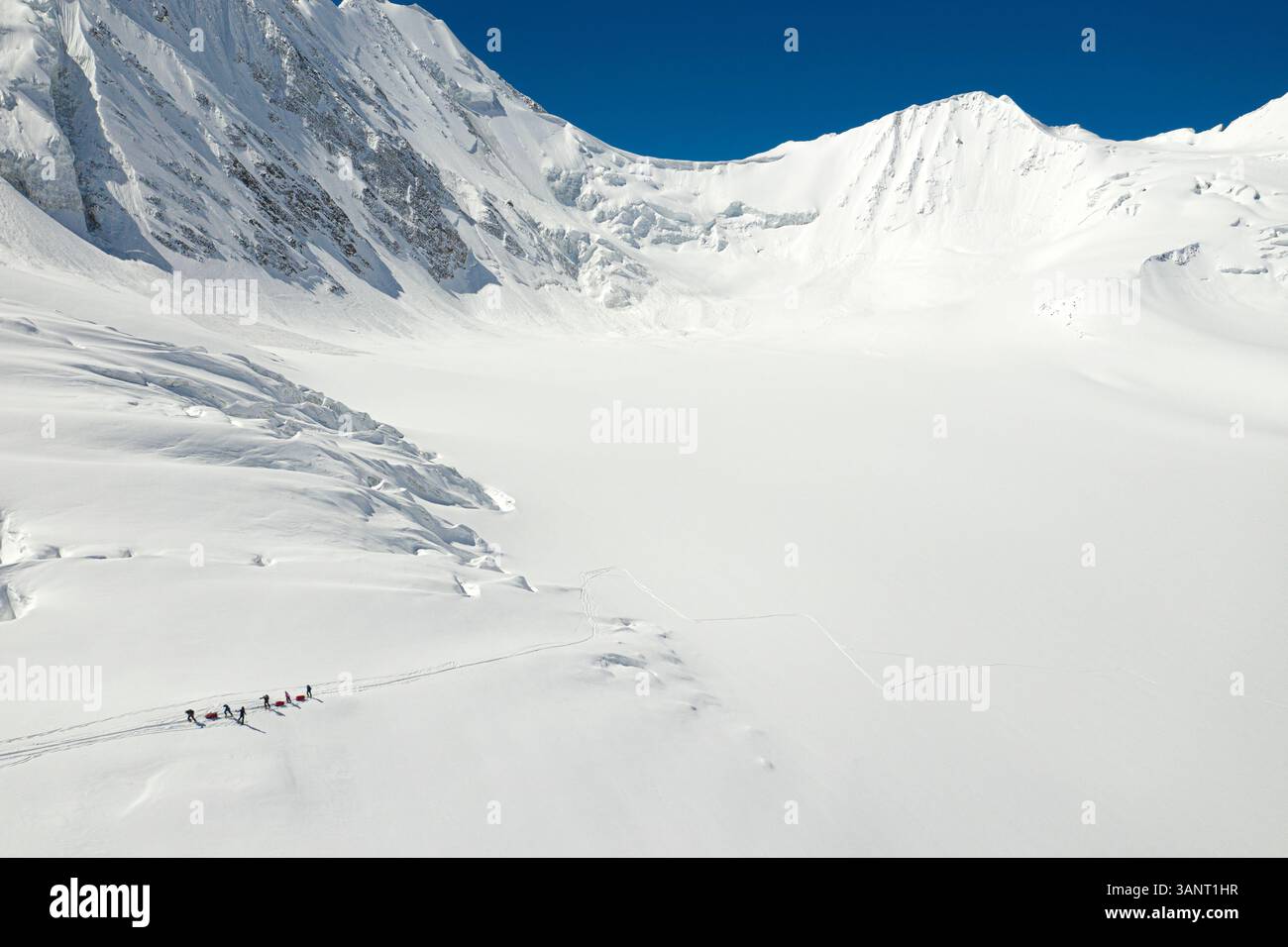 Aerial view of snow-covered Chikzar glacier, Mastuj, Khyber Pakhtunkhwa ...