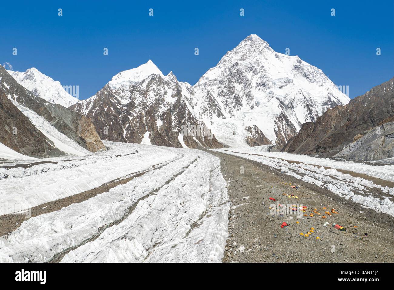 Aerial view of snow-capped Himalayas and Godwin Austen glacier, K2 ...