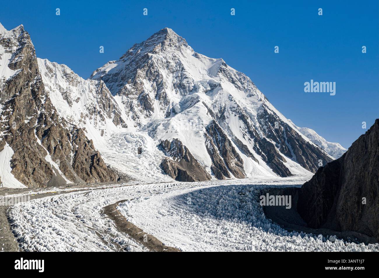 Aerial view of Godwin Austen glacier, K2 base camp, Shigar, Gilgit ...