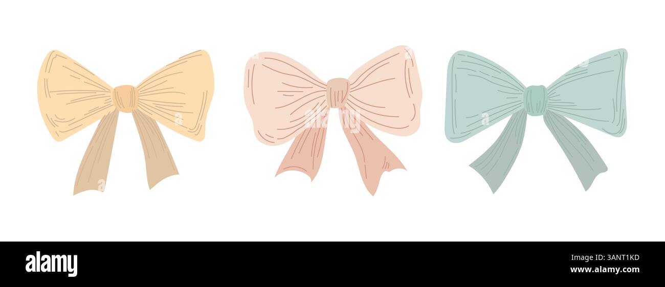 Charming bows in ivory, peach, and sage tones tied with elegant loops ...
