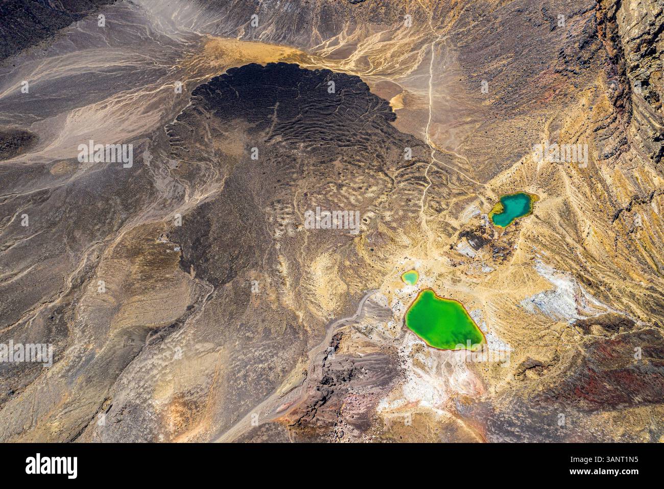 Aerial view of Tongariro National Park with Emeralds Lakes, Turangi ...