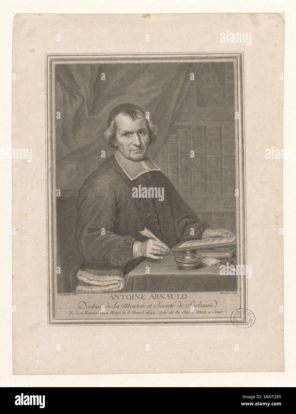 An intaglio print from the Boyer collection of Antoine Arnauld, a ...