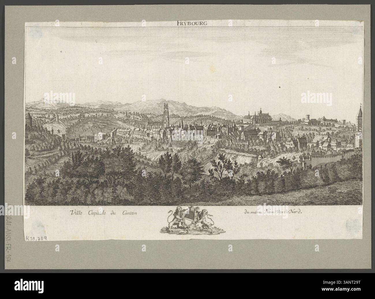 This etching depicts Fribourg, the capital city of the Canton of ...
