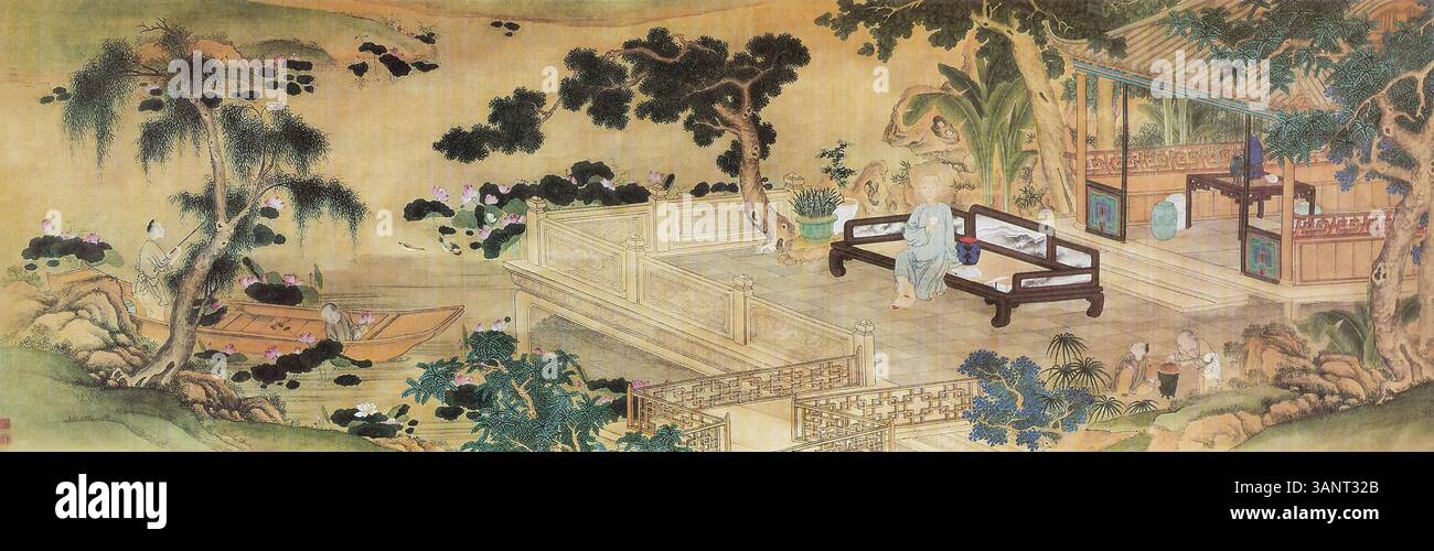 This silk painting depicts Kong Zhaohuan, the 71st Duke Yansheng, in a ...