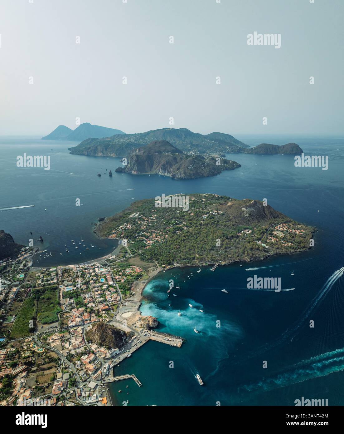 Aerial view of Lipari island seen from Vulcano island, Aeolian Islands ...