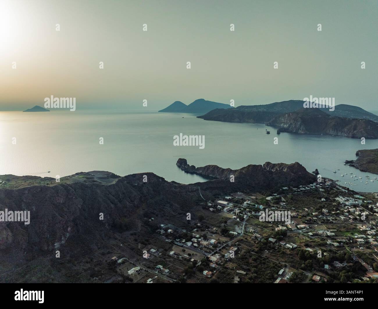 Aerial view of Lipari island seen from Vulcano island, Aeolian Islands ...