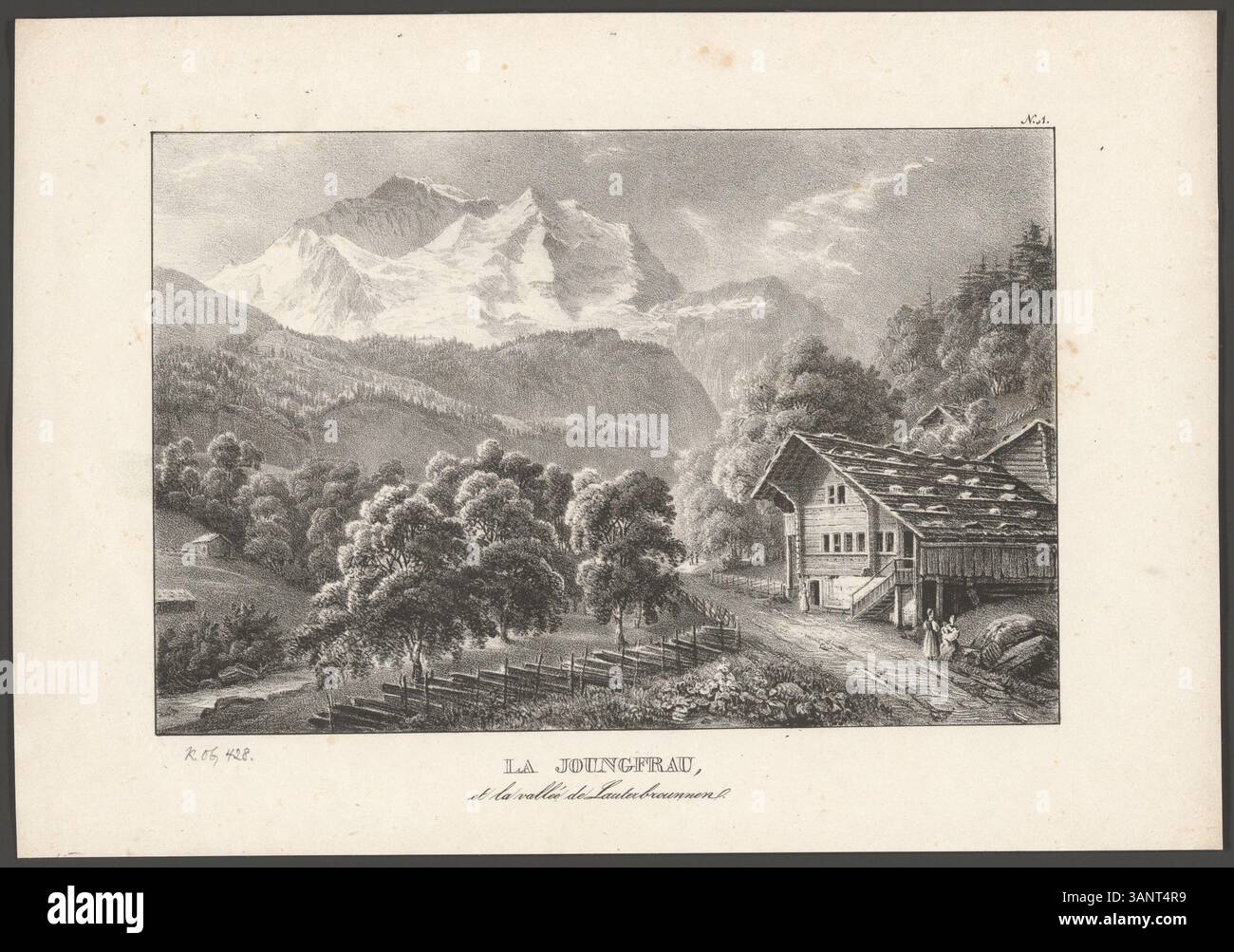The lithograph 'La Jungfrau et la Vallée de Lauterbrunnen' by Charles ...