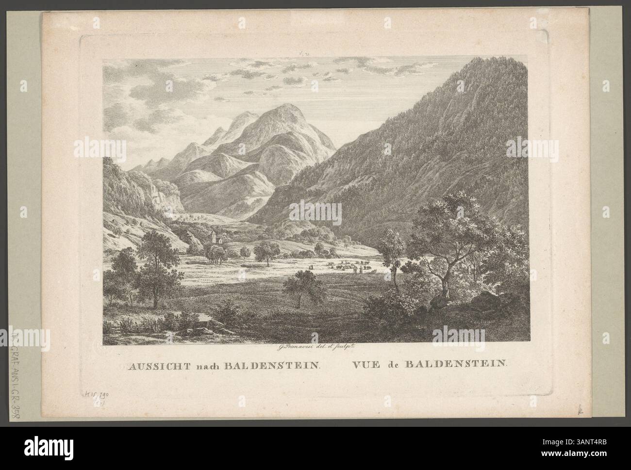 This 1818 etching by Georg Primavesi titled 'Aussicht nach Baldenstein ...