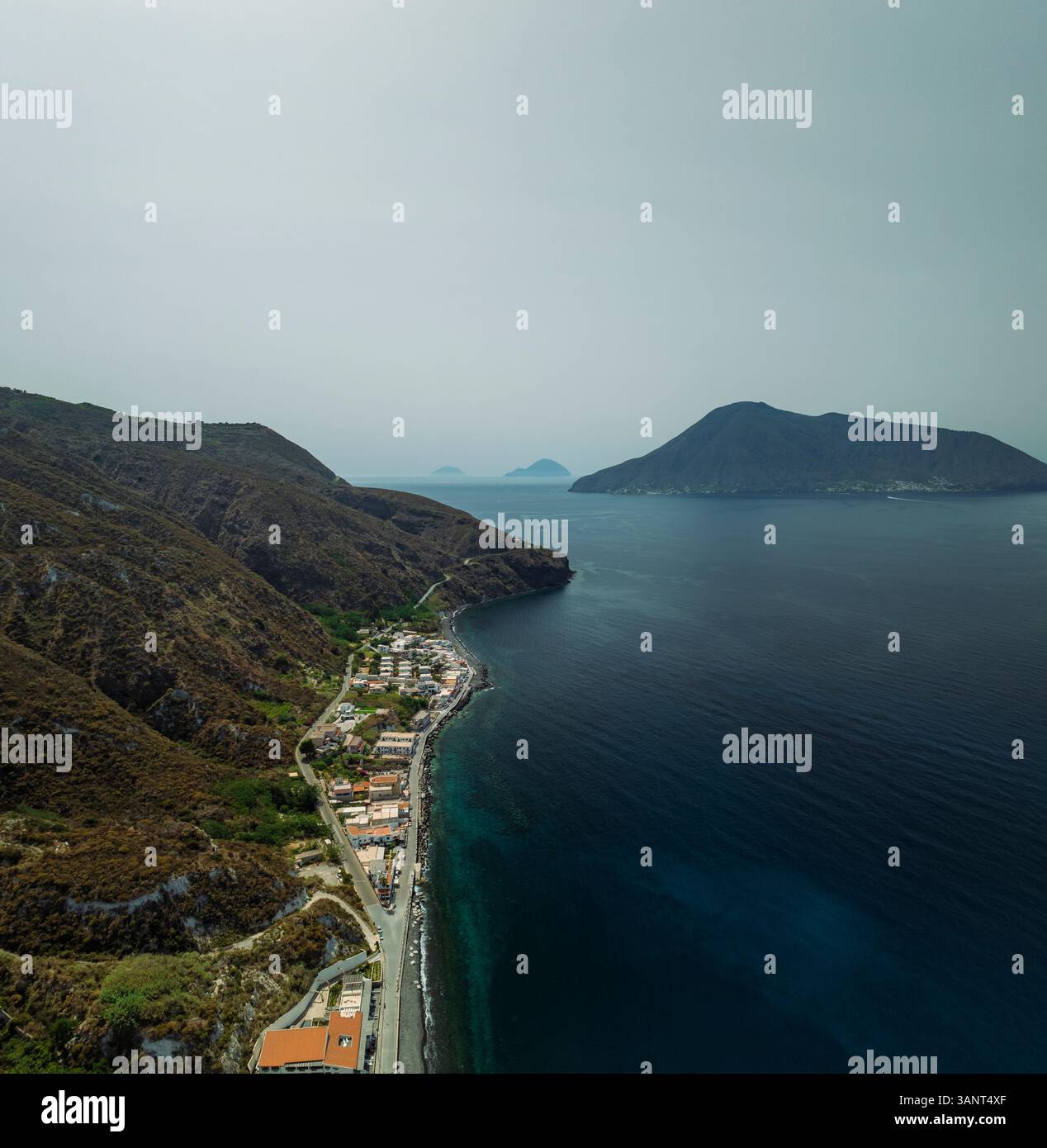 Aerial view of Lipari island and Salina Island, Aeolian Islands ...