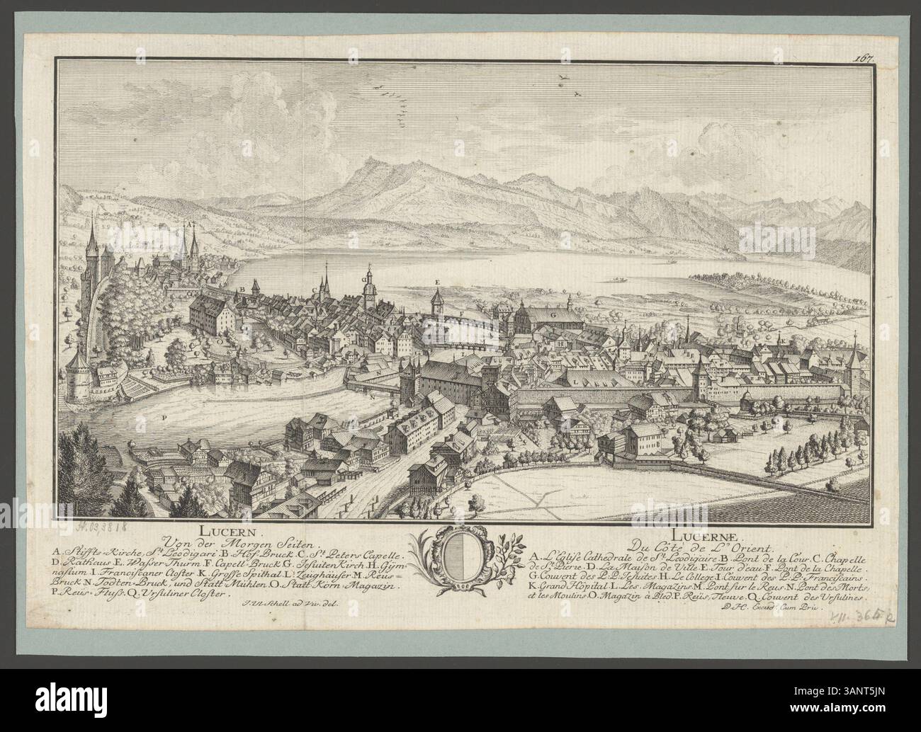 Johann Ulrich Schellenberg’s print from around 1758 depicts the city of Lucerne from the eastern ...