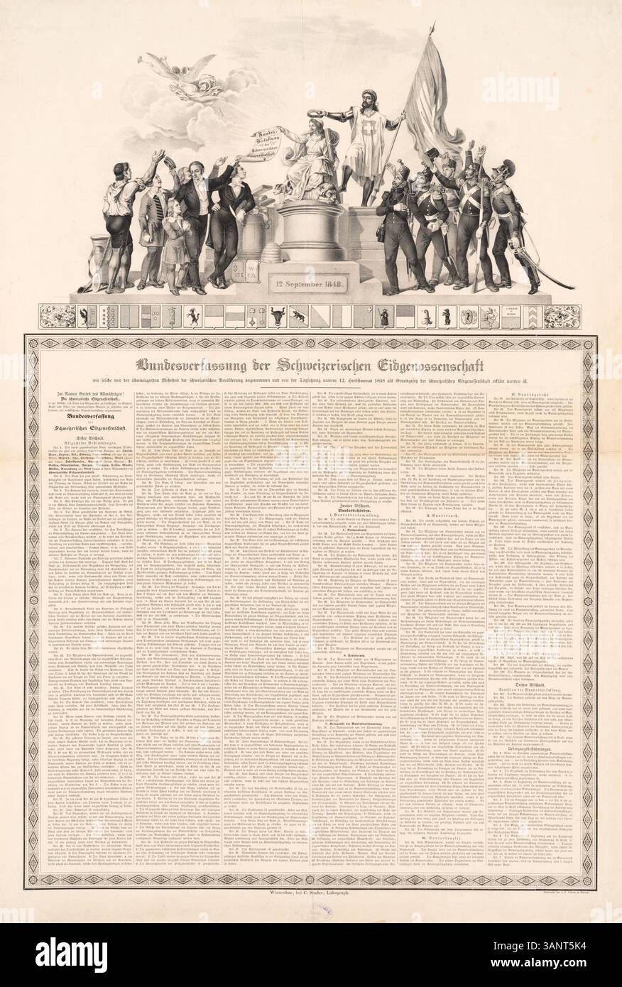 This lithograph from 1848 illustrates the Swiss Federal Constitution of ...