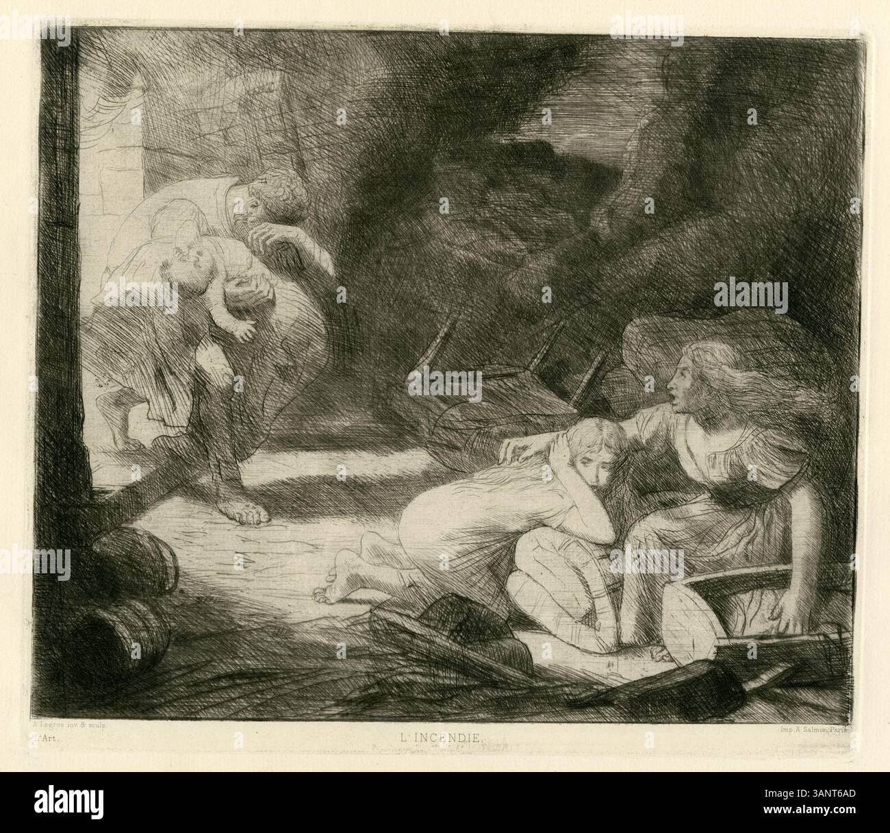 Reproduction print of 'L'incendie' (The Fire) by Alphonse Legros ...
