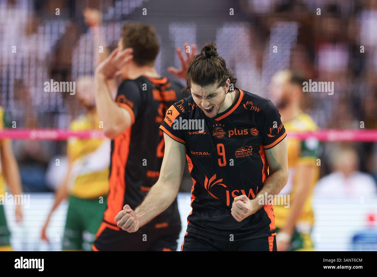 Krakow, Poland. 13th Apr, 2025. Timothee Carle of Jatrzebski Wegiel ...