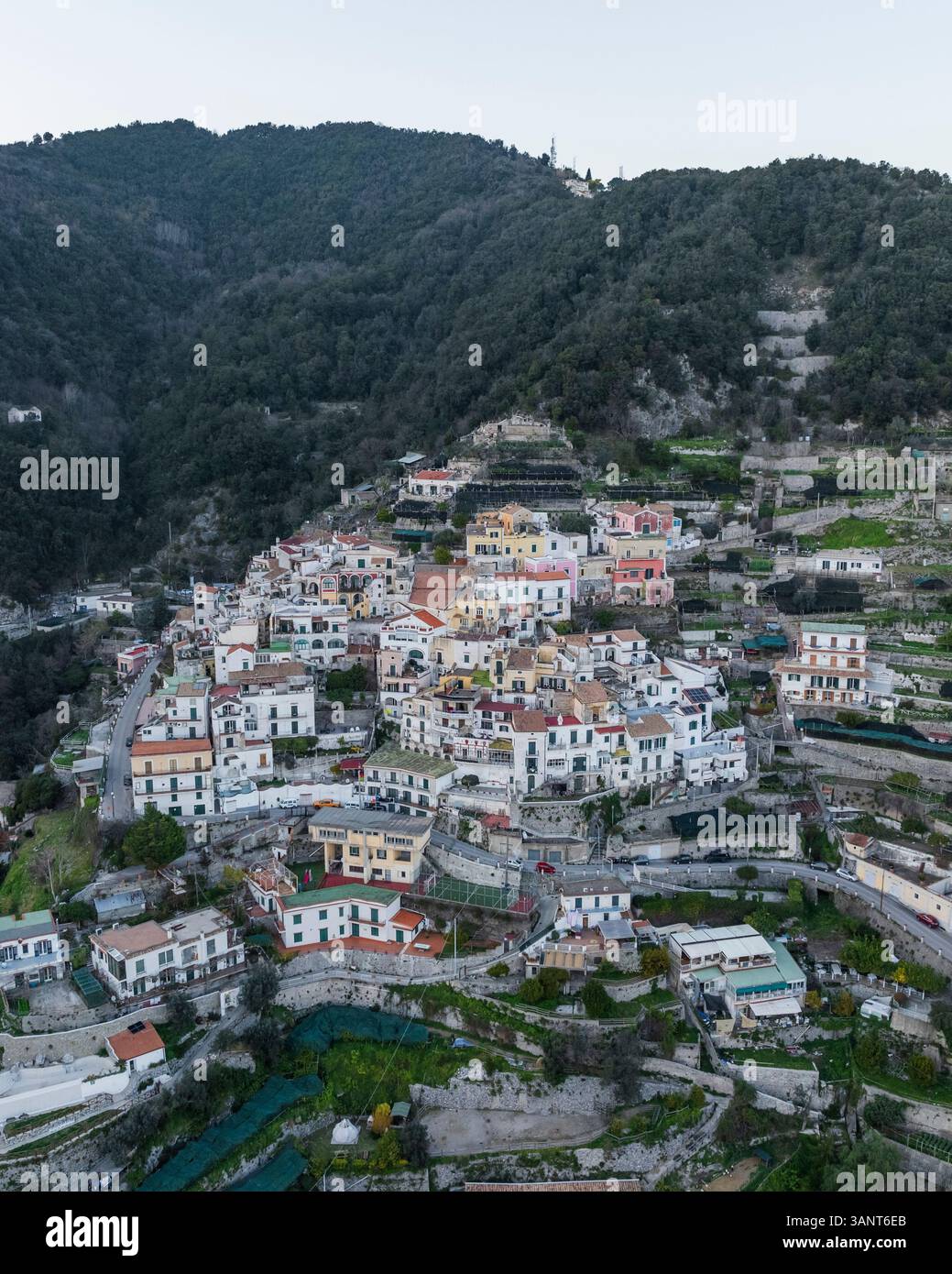 Aerial view of Albori, a small town along the Amalfi Coast, Salerno ...