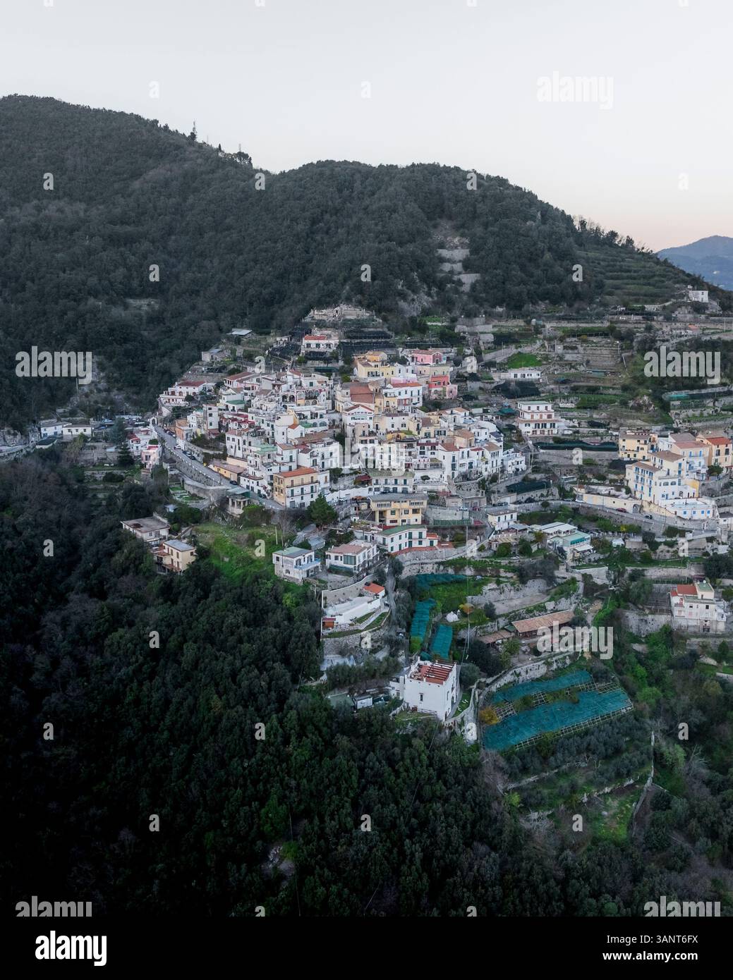Aerial view of Albori, a small town along the Amalfi Coast, Salerno ...