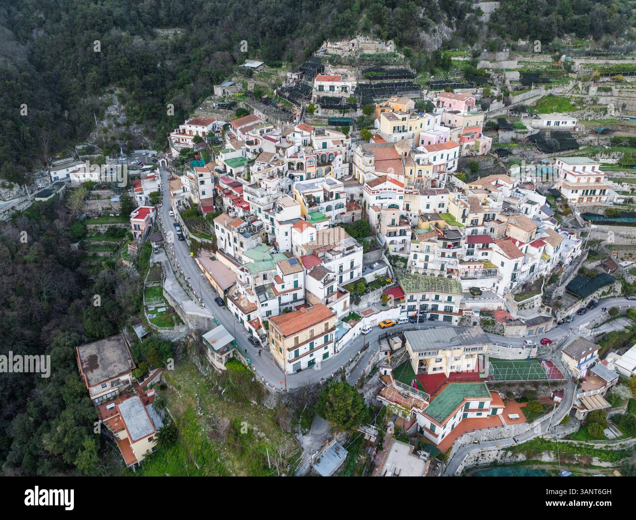 Aerial view of Albori, a small town along the Amalfi Coast, Salerno ...