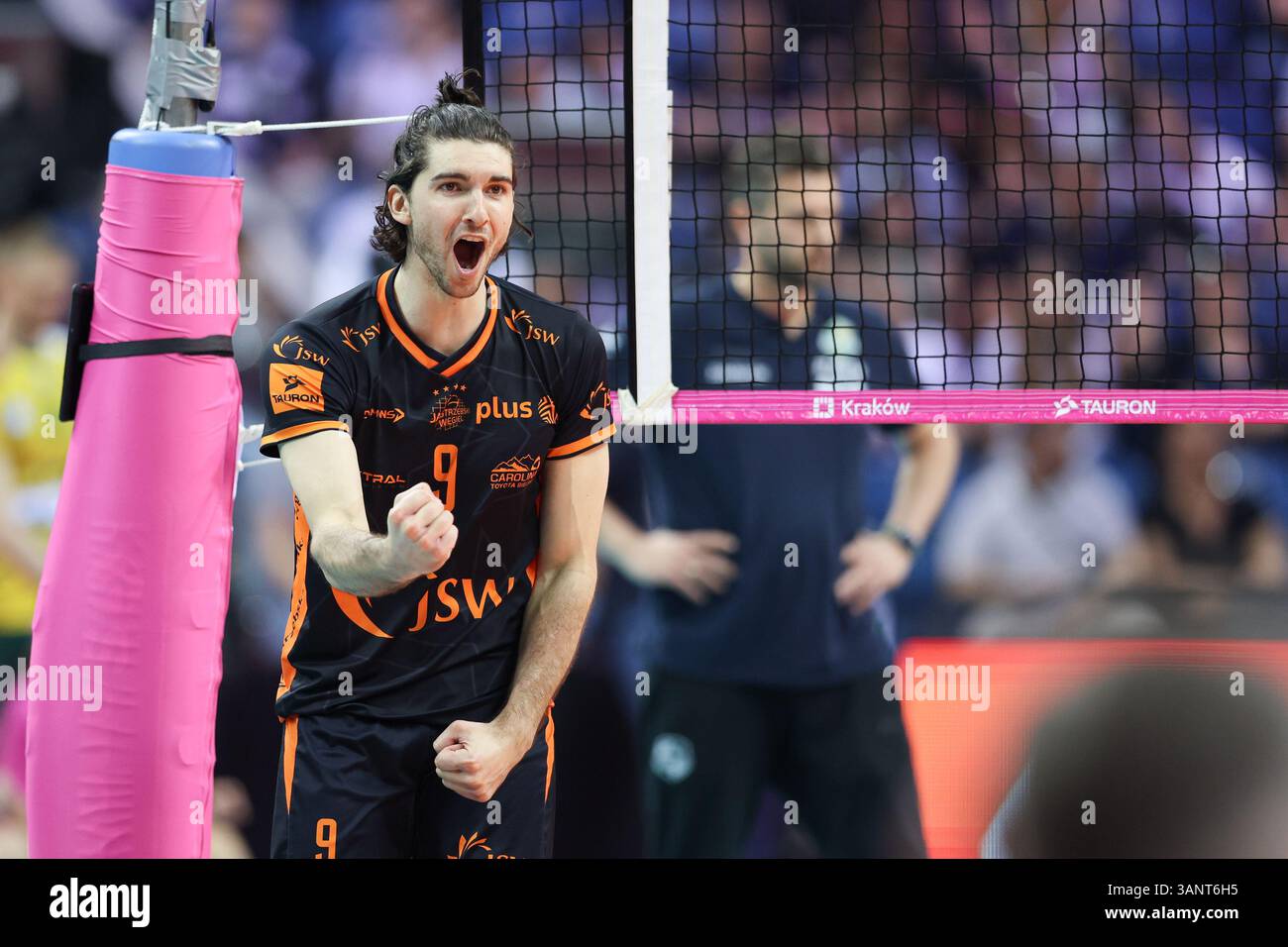 Krakow, Poland. 13th Apr, 2025. Timothee Carle of Jatrzebski Wegiel ...