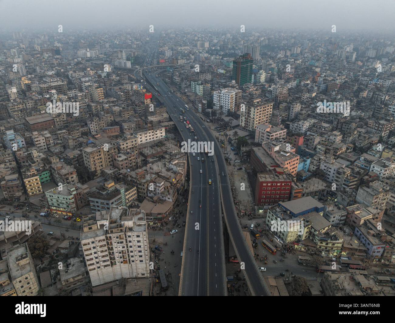 Aerial view of bustling downtown cityscape with modern buildings and ...