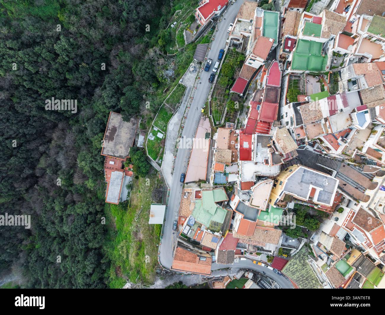 Aerial view of Albori, a small town along the Amalfi Coast, Salerno ...