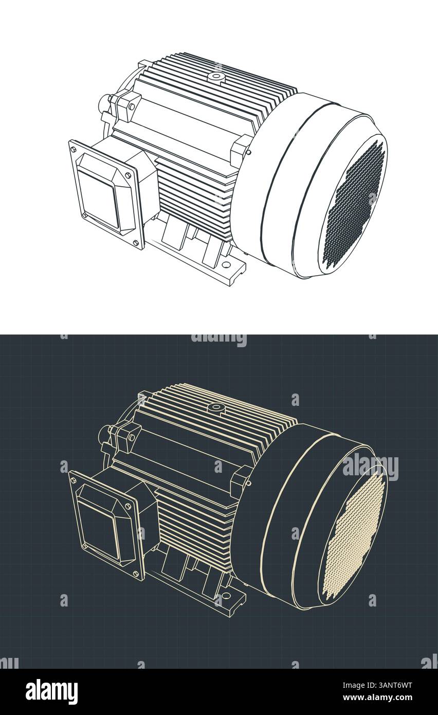 Electric motor blueprints stylized vector illustrations Stock Vector ...