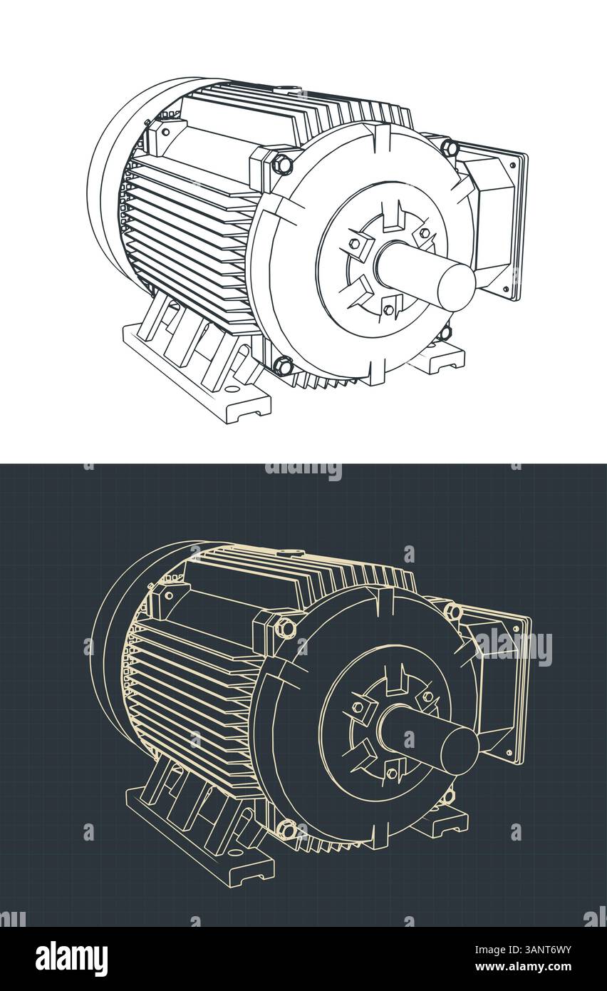 Electric motor blueprints stylized vector illustrations Stock Vector ...