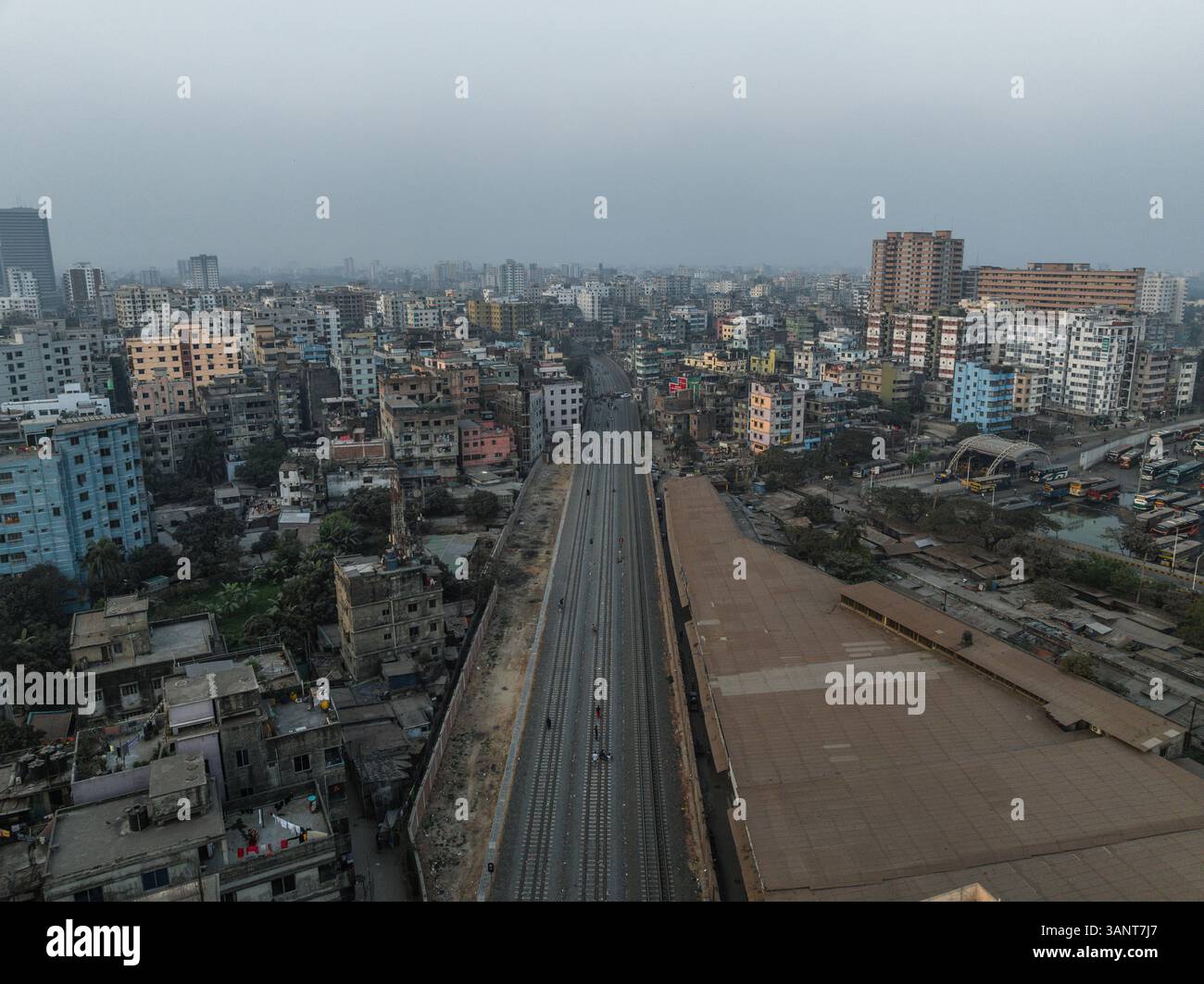 Aerial view of vibrant cityscape with modern buildings and busy roads ...
