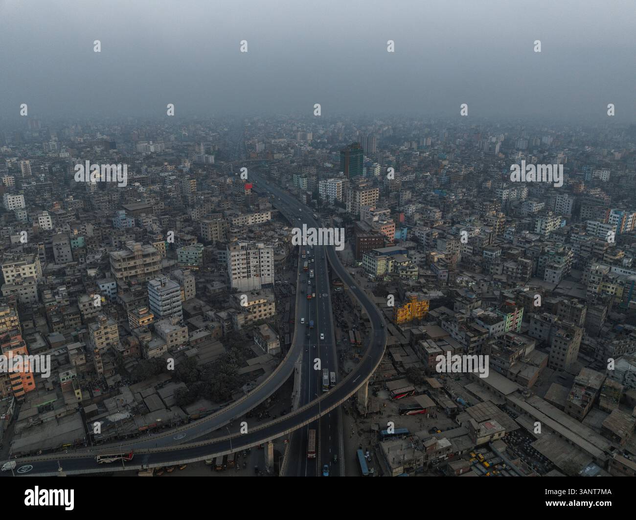 Aerial view of bustling urban landscape with dense residential ...